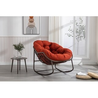 Rattan Rocking Chair, Padded Cushion Rocker Recliner Chair Soft ...