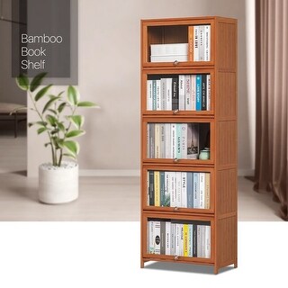 24" Bamboo 5-Tier Flip-Up Bookcase Video Game Disc Storage Cabinet - 12 ...