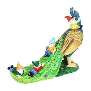 Exhart Peacock Garden Statue with Gnomes, Hand Painted, UV-Treated ...
