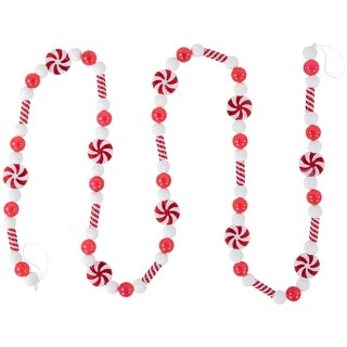 6' Red and White Frosted Peppermint Candy Christmas Garland Unlit - Bed ...