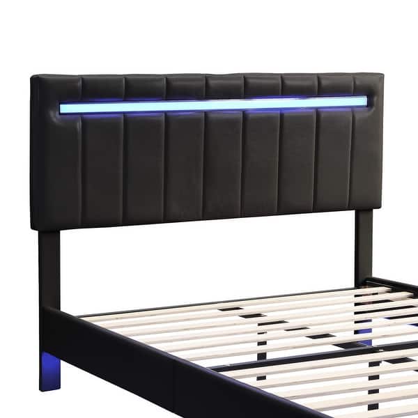Queen/Full Size Floating Bed Frame, Upholstered Platform LED Bed w/USB ...