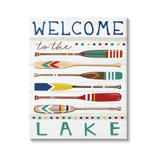 Stupell Lake Welcome Sign Striped Oars Stretched Canvas Wall Art ...