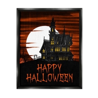 Stupell Happy Halloween Haunted House Framed Floater Canvas Wall Art ...