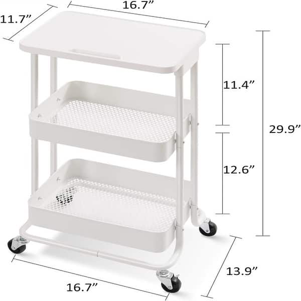 3-Tier Metal Rolling Storage Cart - 14"D x 16.7"W x 30"H - Bed Bath ...