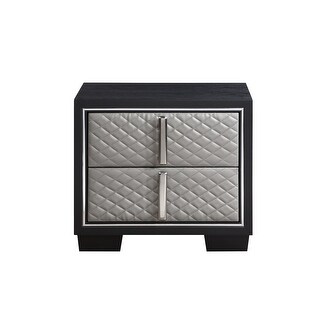 Black Bedside Table w/ Padded Lozenge Front Drawer&Side Metal Glide ...