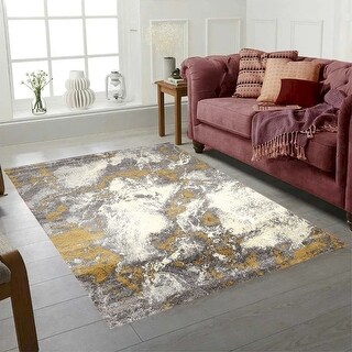 Indoor Abstract White & Ochre Area Rug 5'X8' - 5' x 8' - Bed Bath ...
