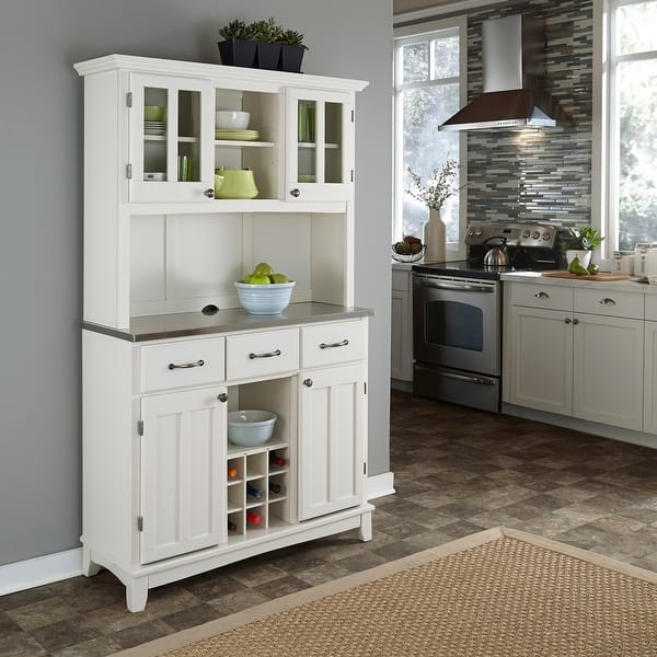 Homestyles Buffet Of Buffets Off-White Wood Buffet with Hutch - 44" x ...