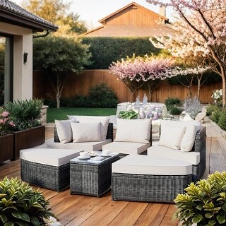 TOPMAX 6-Piece Patio Outdoor Conversation Round Sofa Set, PE Wicker ...