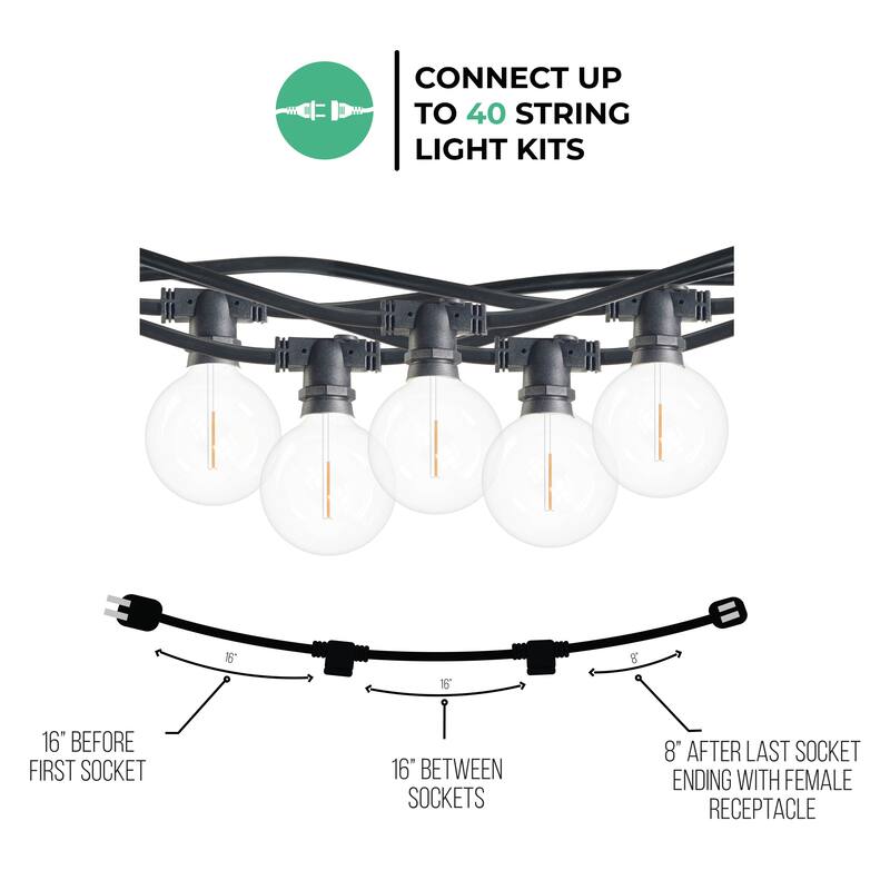 Bulbrite 14-foot String Light Kit with Clear Shatter Resistant Globe ...