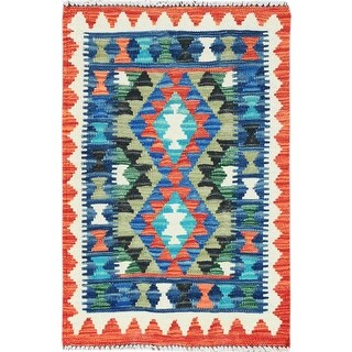 Shahbanu Rugs Colorful Afghan Kilim Tribal Design Shiny Wool Reversible ...