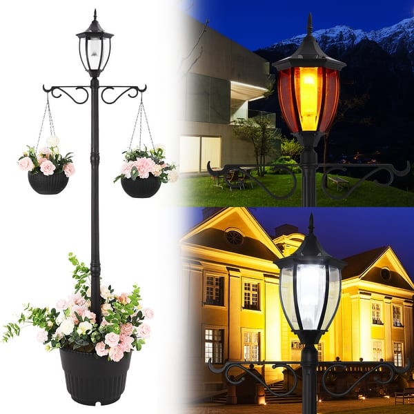 Crestmont Black Solar LED Lamp Post and Planter - Bed Bath & Beyond ...