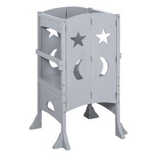 Grey Wooden Foldable Kitchen Step Stool with Anti-Skid Pad and Pine ...