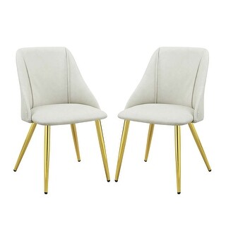 Set of 2 PU Padded Dining Side Chair with Metal Legs in White Finish ...