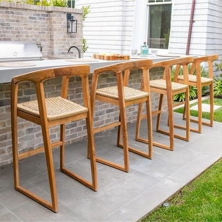 Nordic Teak Indoor/Outdoor Teak Wood Bar Stool - Bed Bath & Beyond ...