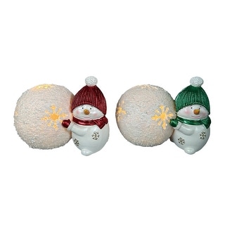 Resin LED Snowman Decor Set of 2 Multicolor Tabletop Figurines - Bed ...