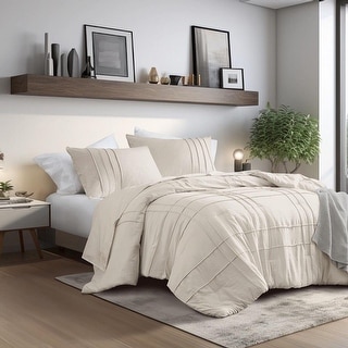 Full/Queen Textured Soft Pleated Comforter Set Lightweight Neutral ...
