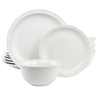 Modern White Round Stoneware Dinnerware Set 12 Pieces - Bed Bath ...