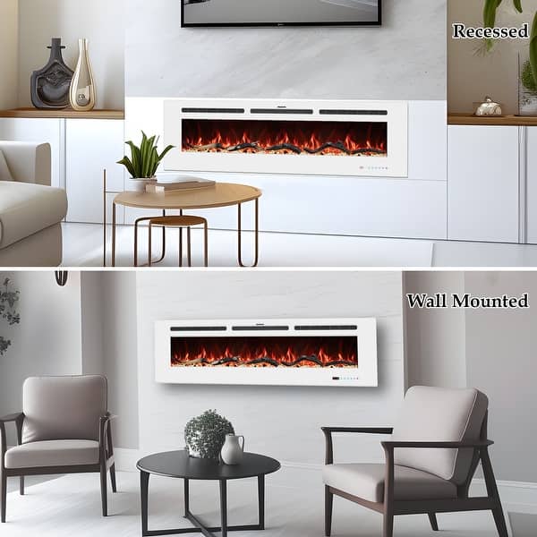 48 in. Electric Fireplace Inserts, Wall Mounted with 13 Flame Colors ...