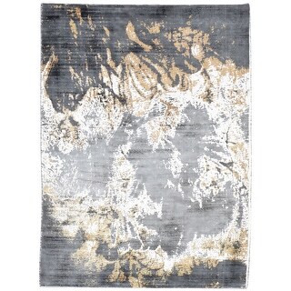 One of a Kind Hand-Woven Modern 5' x 8' Abstract Viscose Grey Rug - 5 ...