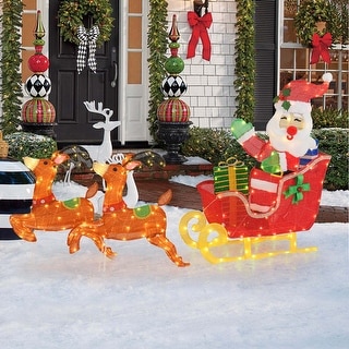 5 FT Christmas Lighted Santa Claus Sleigh Holiday Decoration Set ...