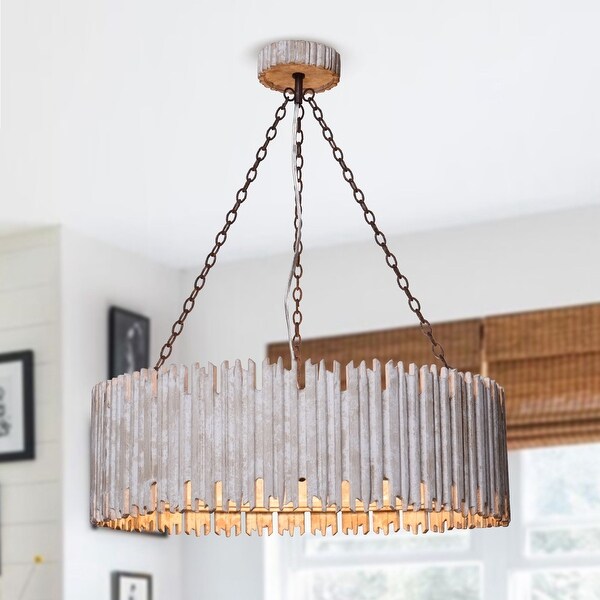 Zarbel Modern Farmhouse Faux Wood Linear Chandelier Rustic 3-Light ...