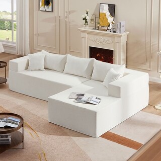 Floor Rock Sectional Sofa Beige Tofu Block Couch L-shape Corner Settee ...