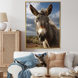 Designart "Grey Donkey Portrait Vibrant" Animal Donkey Framed Wall ...