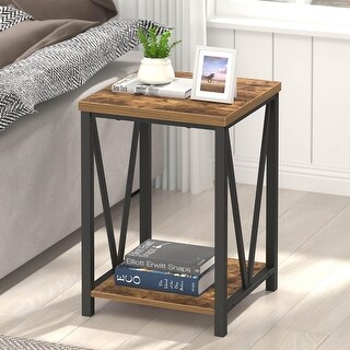 End Table, Square Side Tables for Living Room, Industrial Metal and ...