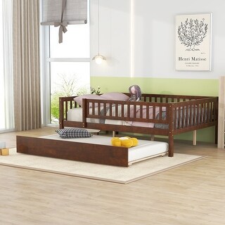 Full Size Wood Daybed: Fence Guardrails, Trundle, Safe & Spacious ...