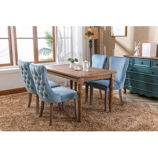 Light Blue Wingback Dining Chair Set of 2 Modern Wood Leg Kitchen Cafe ...