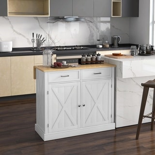 Farmhouse Kitchen Cart with Rubberwood Breakfast Bar - Bed Bath ...