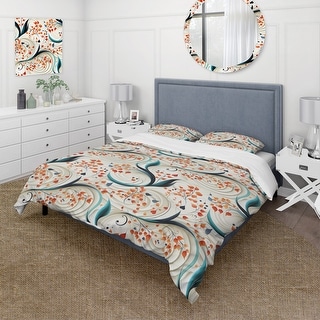 Designart "Orange Spiritual Harmony Botanical Zen" Blue Cottage Bedding ...