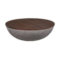 48 Inch Round Coffee Table with Wood Top and Concrete Base, Natural ...