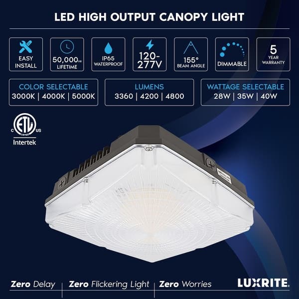 Luxrite LED Canopy Light, 28/35/40W Selectable Wattage, Up to 4800 ...