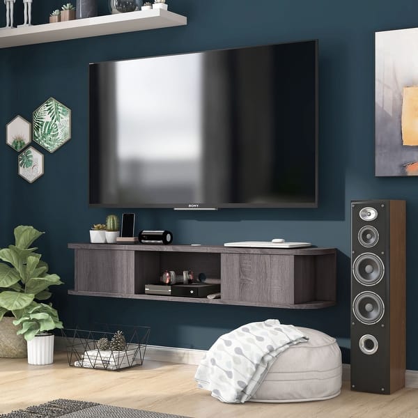 Tetritsqaro Transitional 60-inch Wood 3-Center Shelf Wall-mounted TV ...