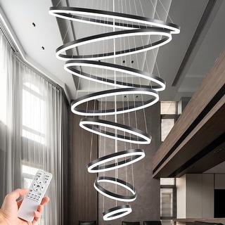 Modern LED Ring Chandelier Black Dimmable Chandeliers for High Ceiling ...
