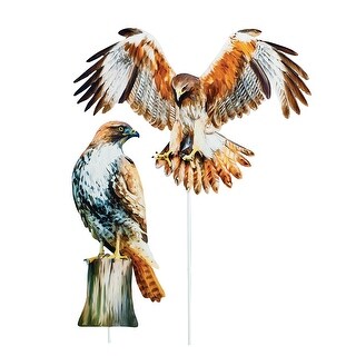 Realistic Hawk Outdoor Metal Garden Stake - Set of 2 - 18 x 30.63 x 0. ...