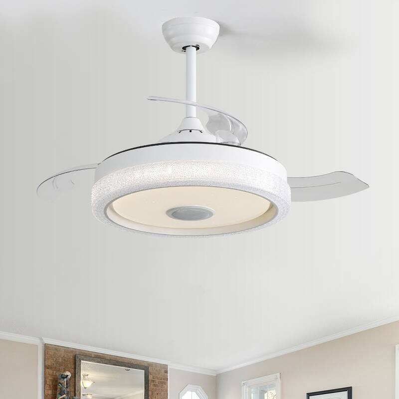 42" Retractable Invisible 3 Blade Ceiling Fan with Dimmable Light ...