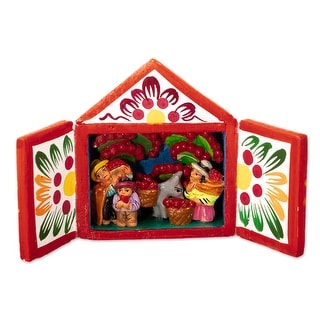 Novica Handmade Prickly Pear Harvest Wood And Ceramic Mini-Retablo ...