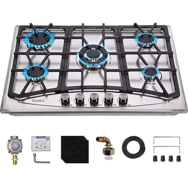 30 in. 5-Burners Recessed Gas Cooktop in Stainless Steel with 5-Power ...