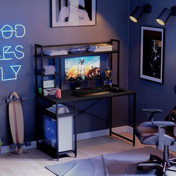 47 Inch Computer Desk with Hutch and Shelves Adjustable Storage ...