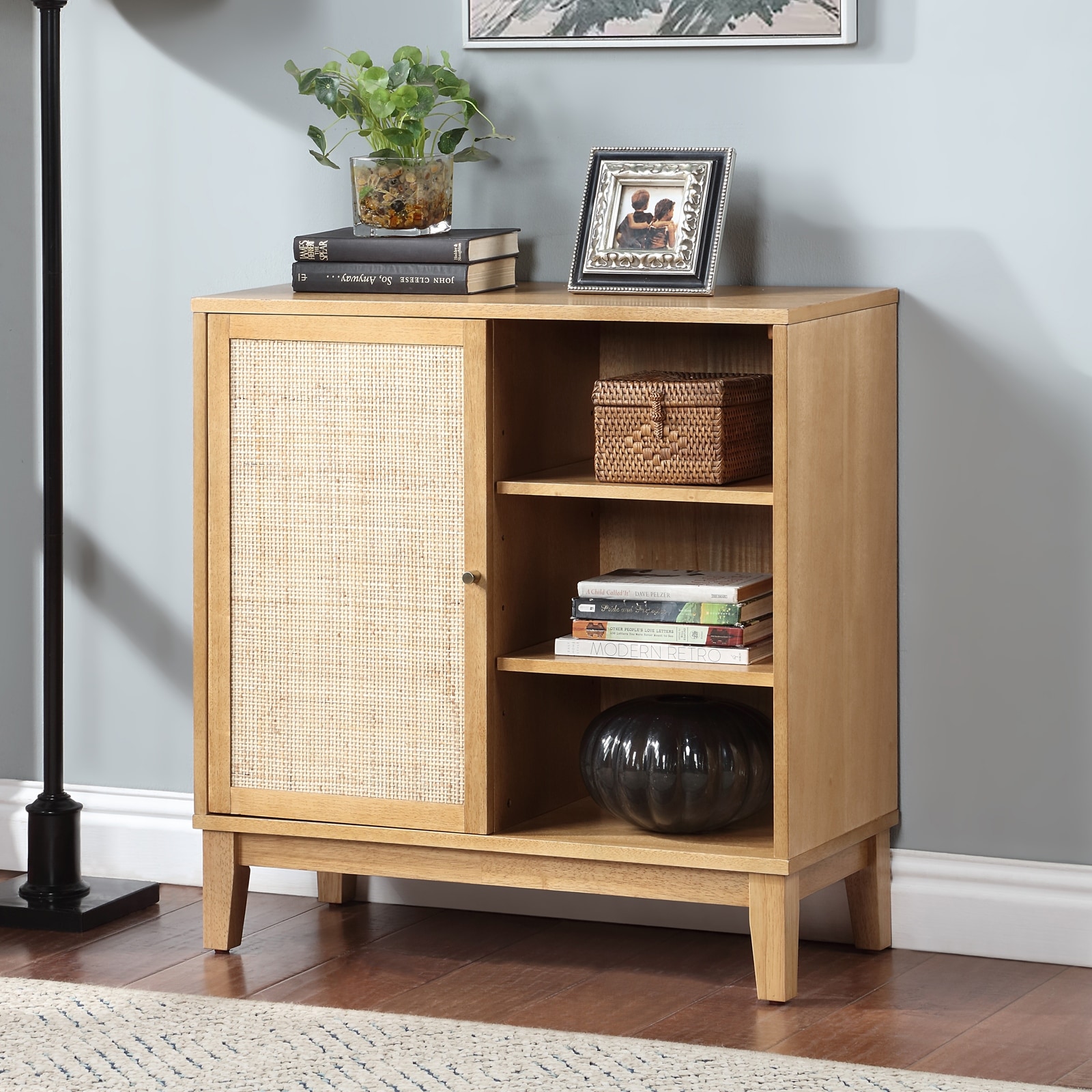 Elegant and Functional 4-Door Rattan Decorative Storage Cabinet,for ...