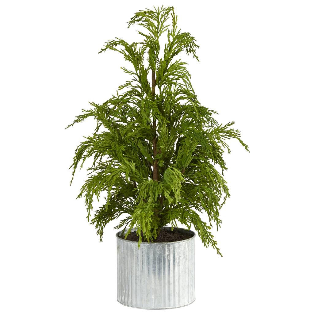27" Mini Cedar Artificial Pine Tree in Decorative Planter (Indoor ...