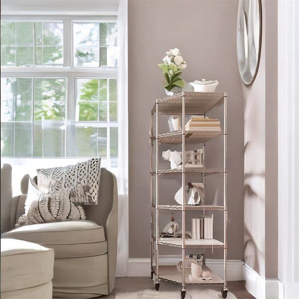 6 Tier Shelves Adjustable Metal Heavy Duty Corner Storage with Wheels ...