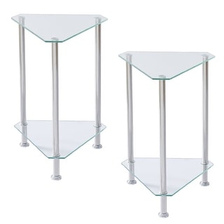 Corner Table for Small Spaces, Glass End Table for Living Room, Corner ...