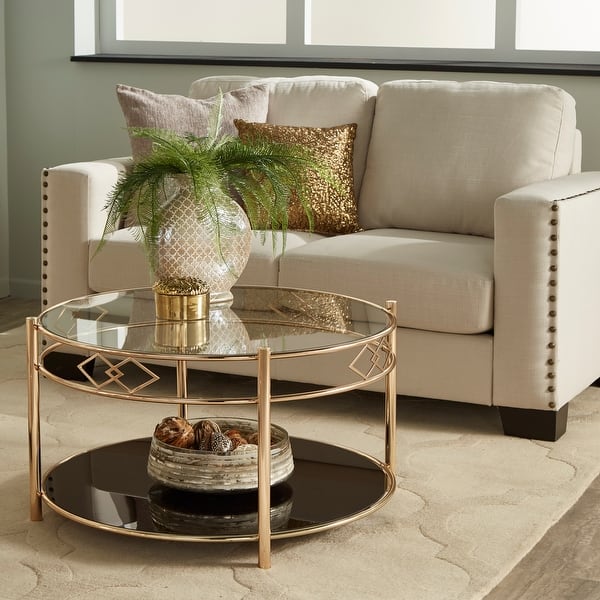 Metropolitan Rose Gold Black Tempered Glass CoffeeTable or Table Set by ...