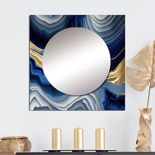 Designart "Vibrant Blue And Gold Flow Art I" Transitional Wall Mirror ...