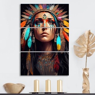 Designart "Colorful Native American Woman II" Woman Portrait Canvas Art ...