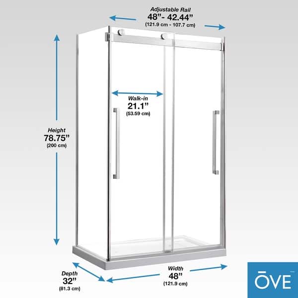 Ove Decors Montebello 48x32 in. SN Frameless Sliding Shower Door w/ SP ...