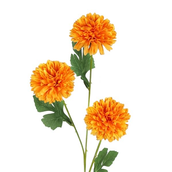 Set of 6 Orange Artificial Pom Pom Mum Flower Stem Spray 26in - 26" L x ...